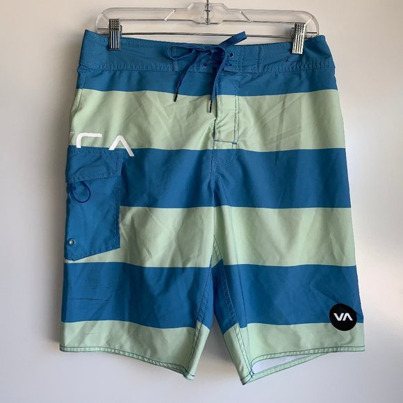 RVCA | Swim | Rvca Mens Blue Green Striped Board Shorts Sz 3 | Poshmark